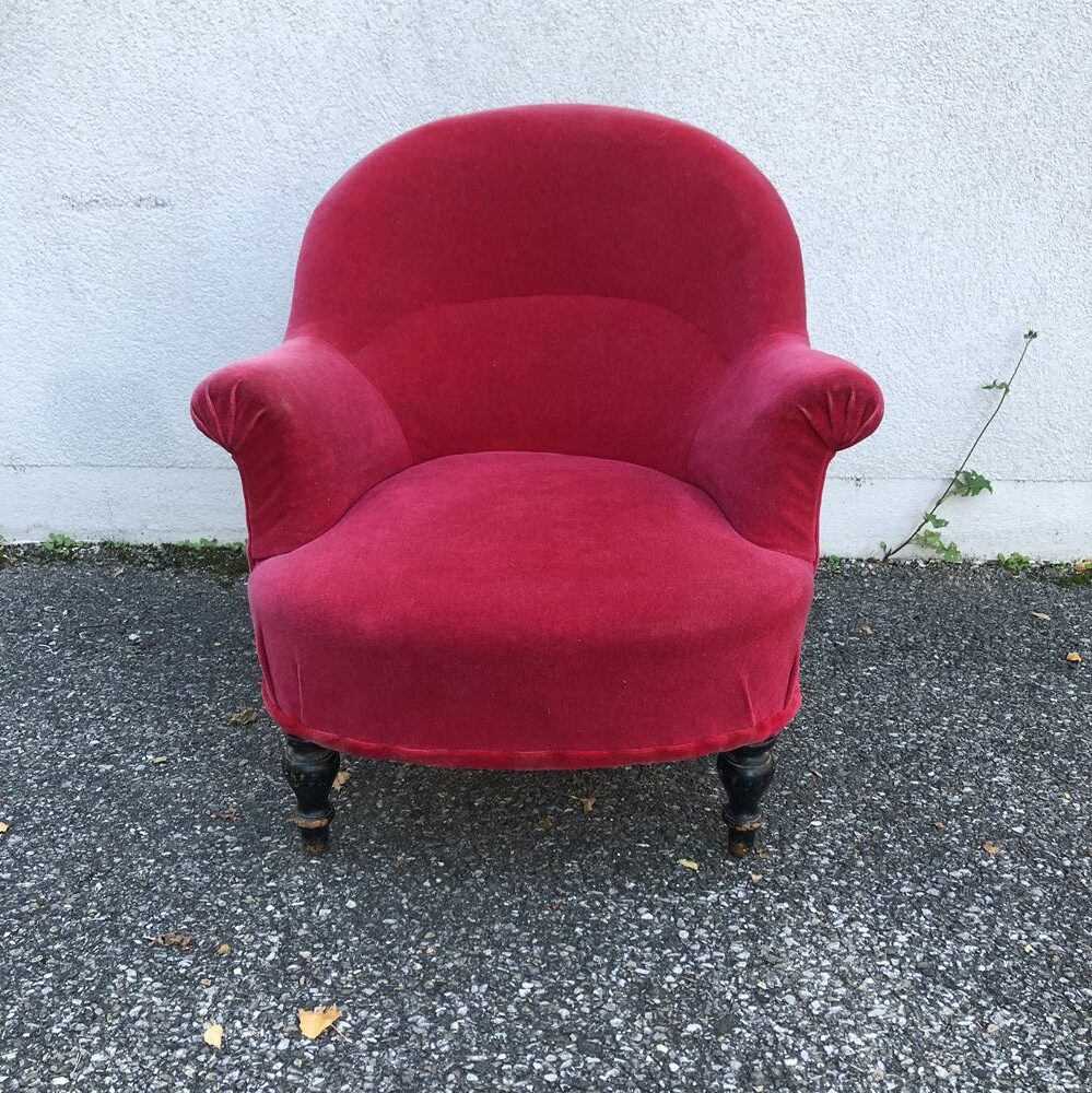 Fauteuil crapaud velours rouge - Vintage by fabichka